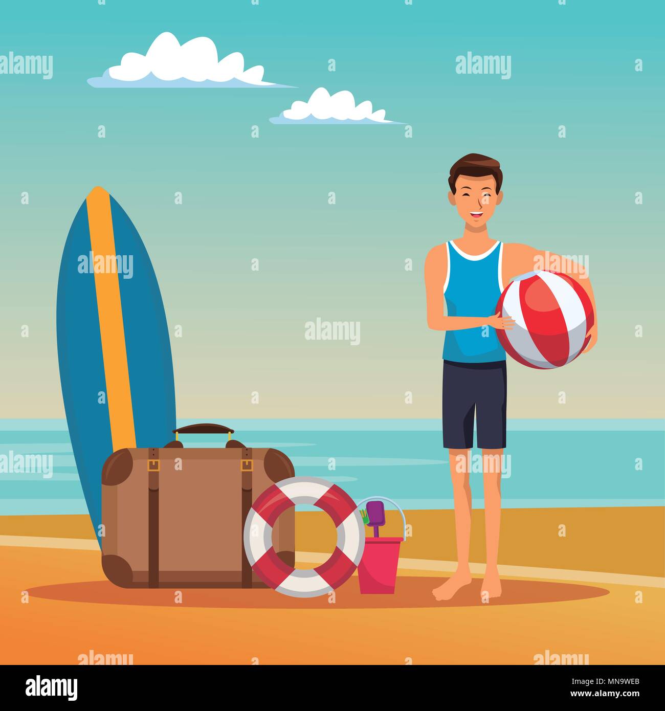 Guy having fun at beach summer cartoons Stock Vector Image & Art - Alamy