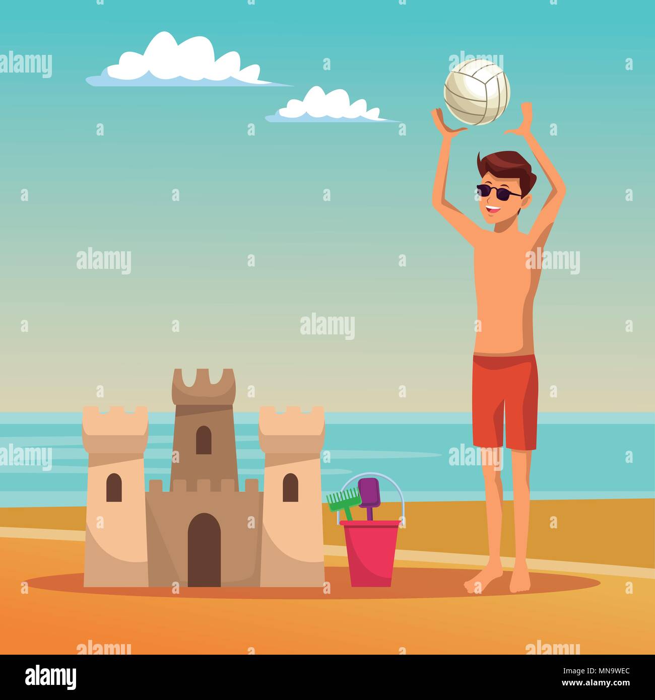 Guy having fun at beach summer cartoons Stock Vector Image & Art - Alamy