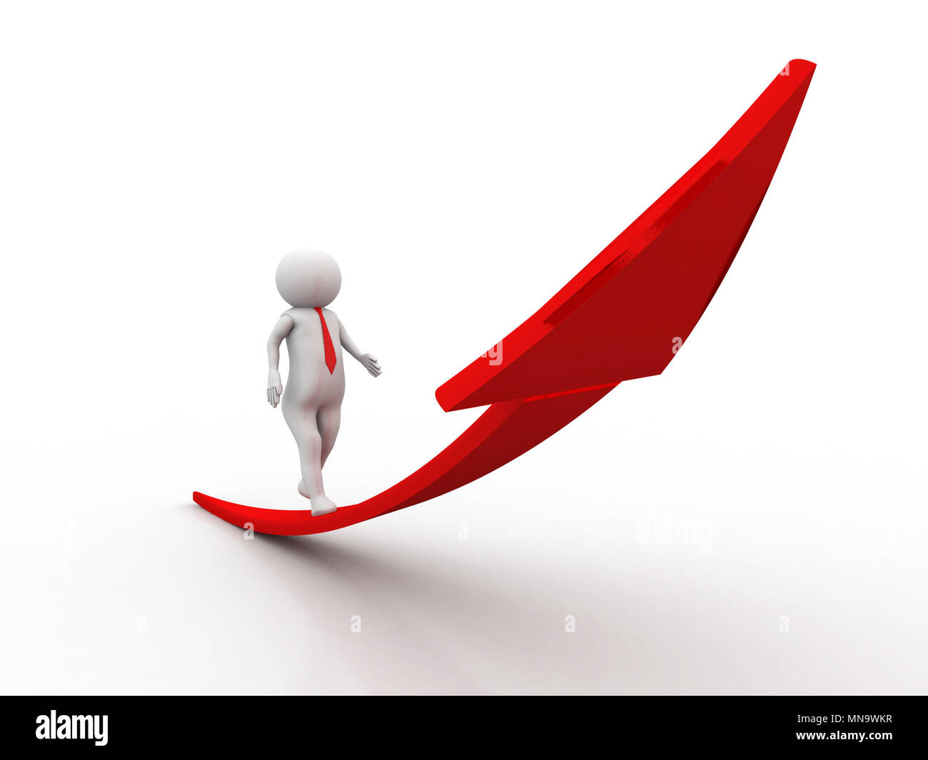 3d person going up on the red arrow. 3d image. Isolated white ...