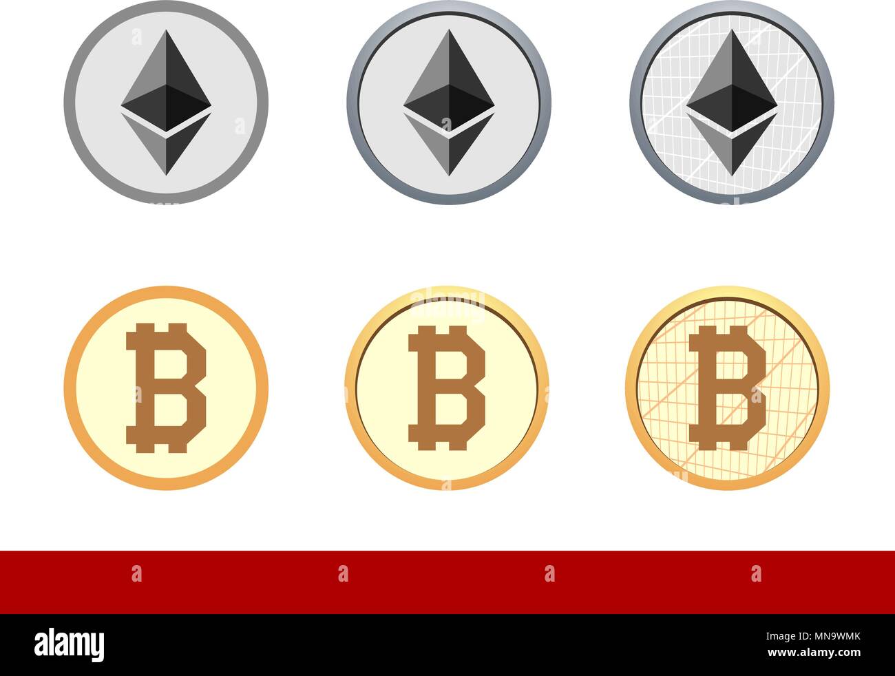 Ethereum sign and bitcoin on white. vector set. Financial and banking ...