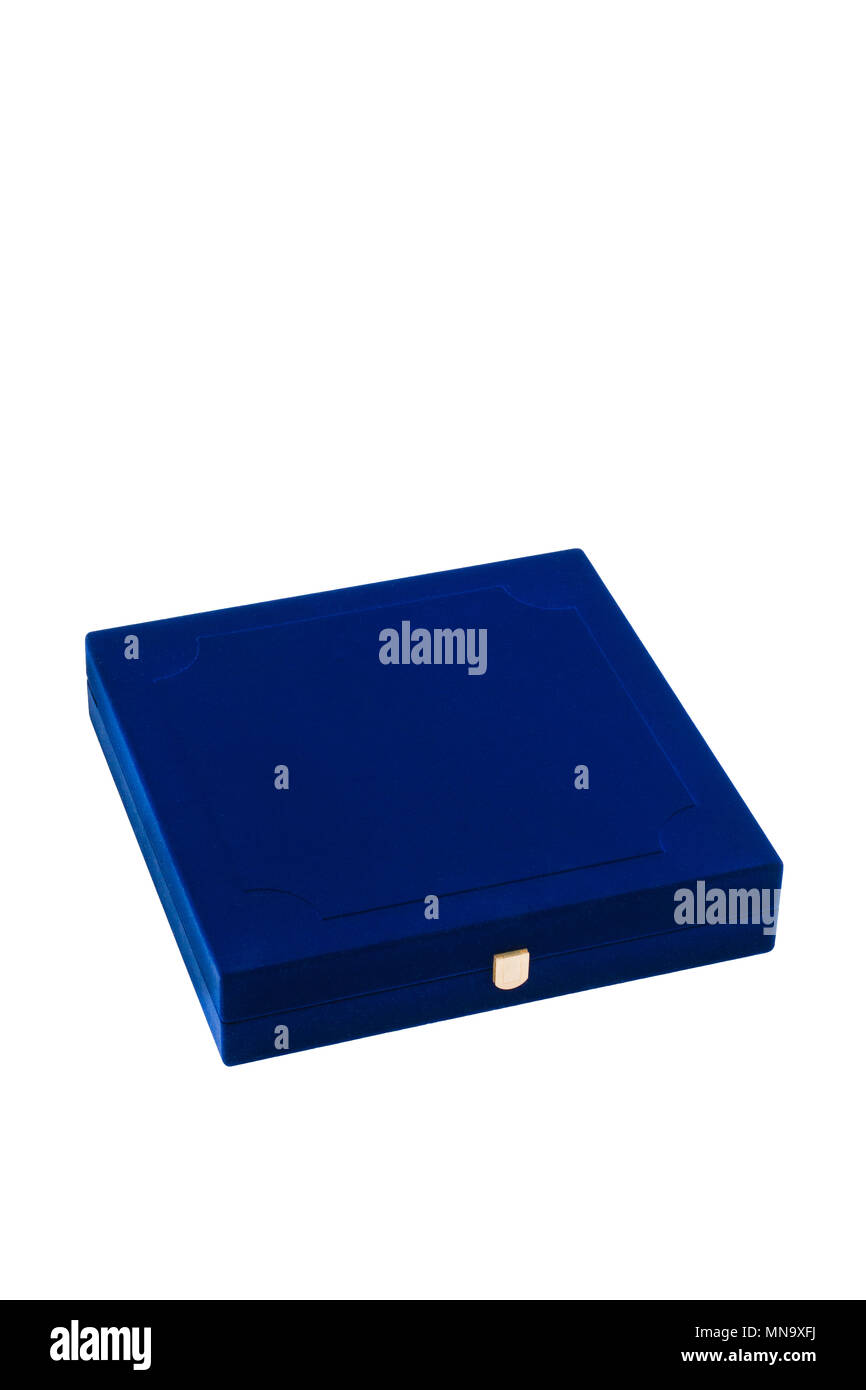 Closed dark blue velvet casket with golden lock isolated Stock Photo ...
