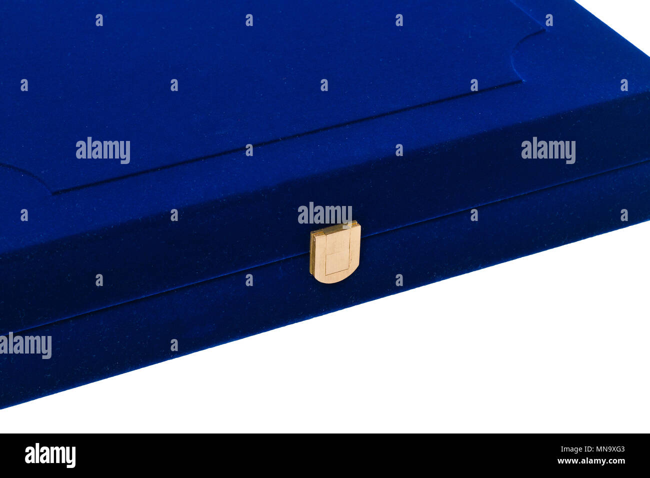 Closed dark blue velvet casket with golden lock isolated Stock Photo ...