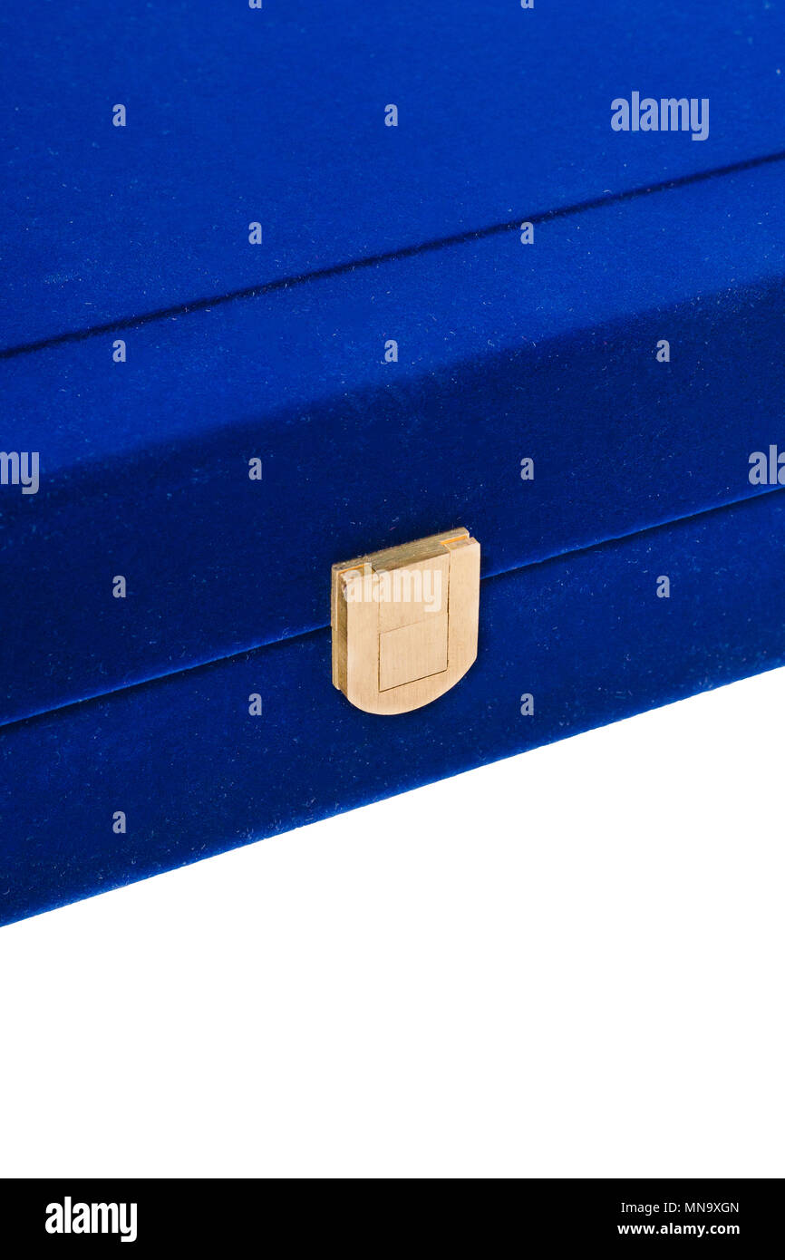 Closed dark blue velvet casket with golden lock isolated Stock Photo ...