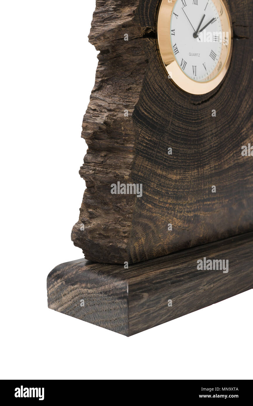Clock made of wood on a white background Stock Photo - Alamy