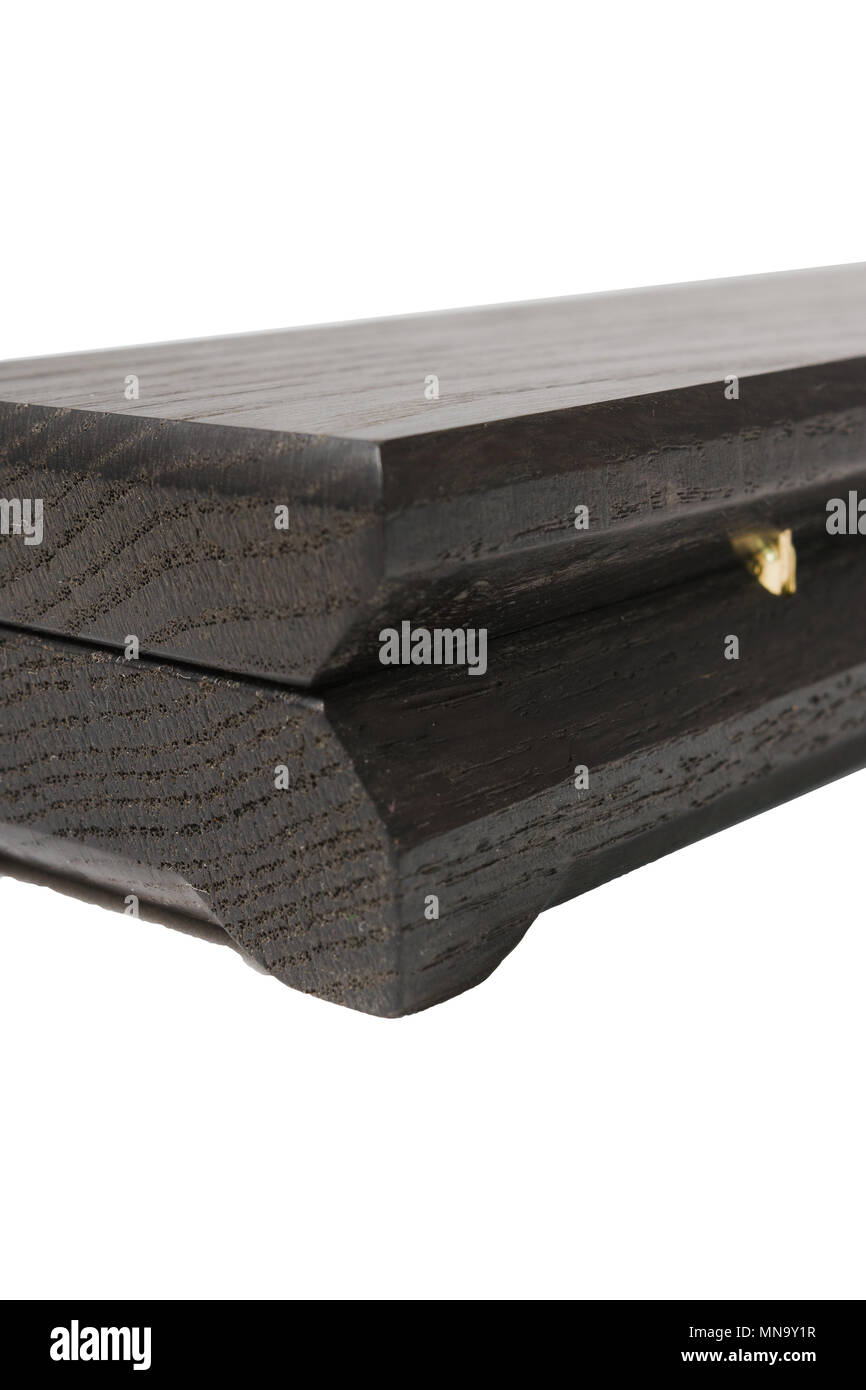 Box of oak for coins on a white background Stock Photo - Alamy