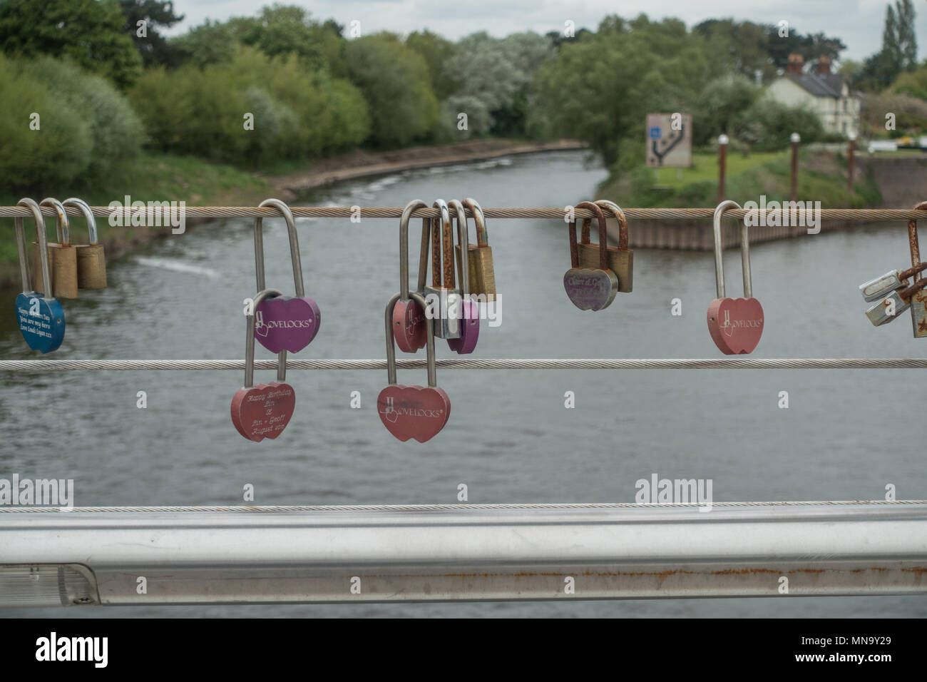 Worcester Diglis Bridge love locks Stock Photo - Alamy