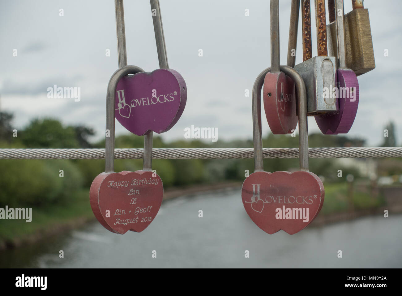 Worcester Diglis Bridge love locks Stock Photo - Alamy