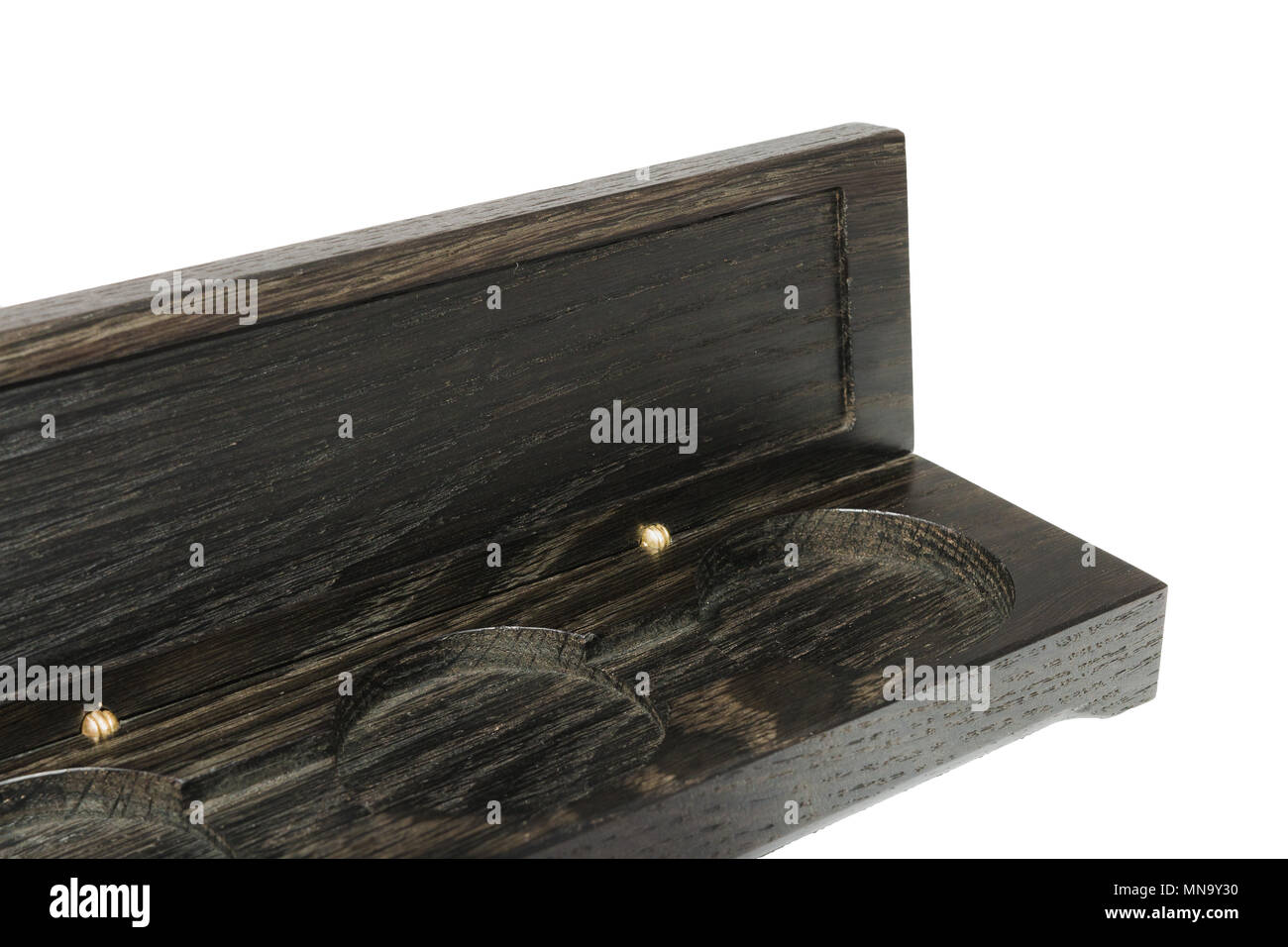 Box of oak for coins on a white background Stock Photo - Alamy