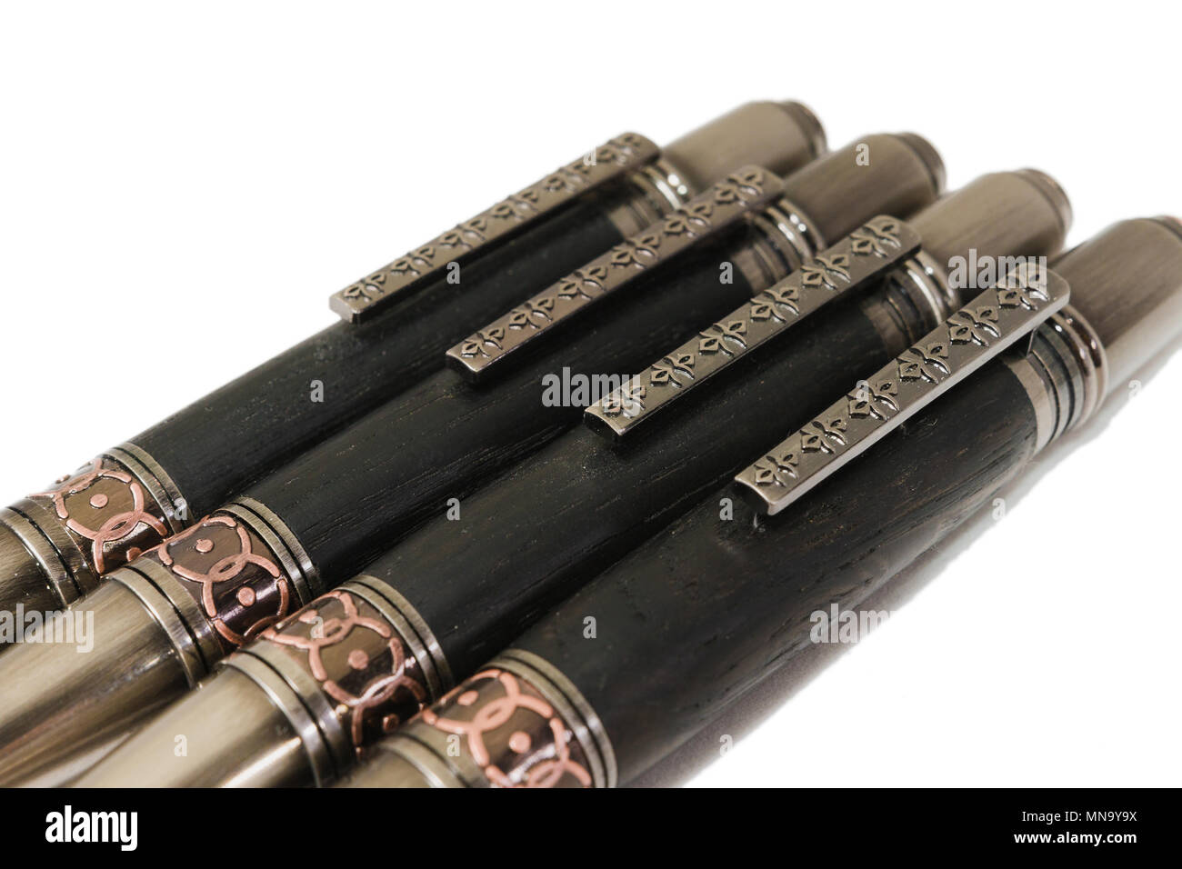 Ballpoint pen made of wood and metal on a white background Stock Photo ...