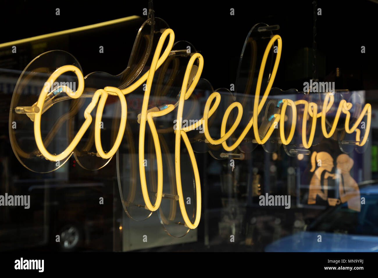 Neon sign for a cafe in the city of Roermond, in the Limburg region of ...