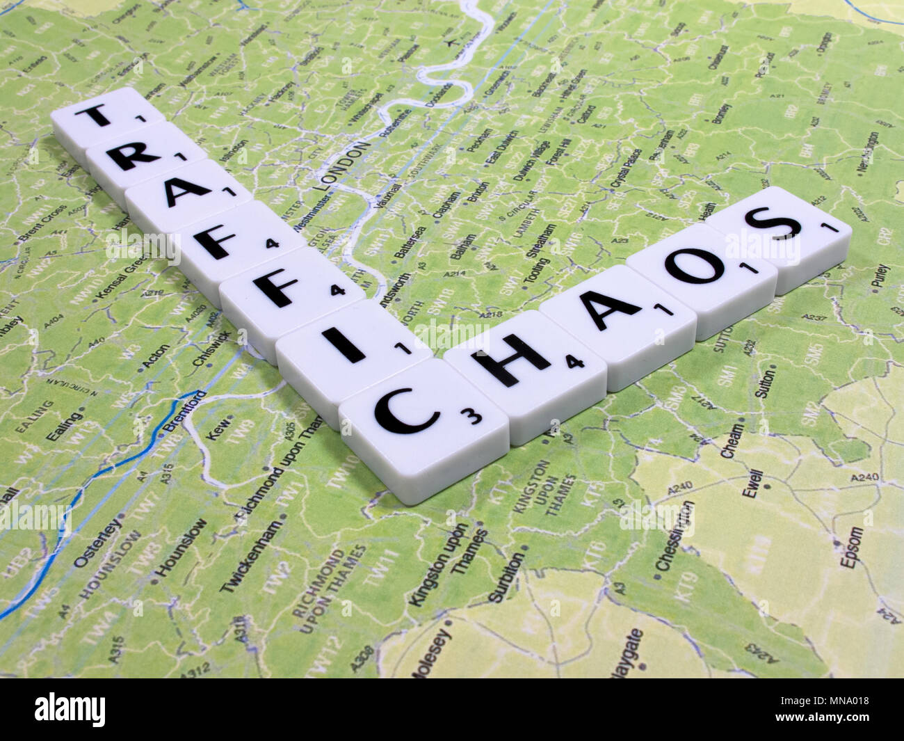 representation of traffic chaos in London resulting in delays and ...