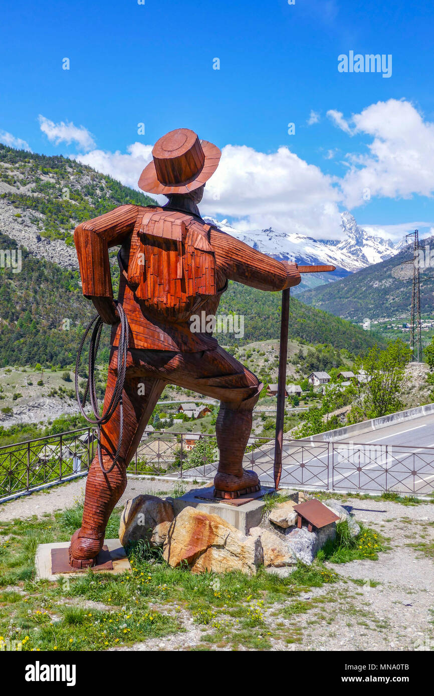 Iron statue of Edward Whymper, UK mountaineer, by artist Christian ...