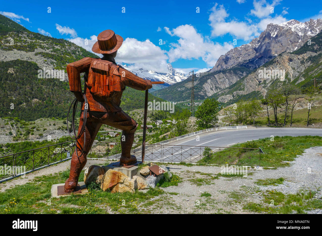 Iron statue of Edward Whymper, UK mountaineer, by artist Christian ...