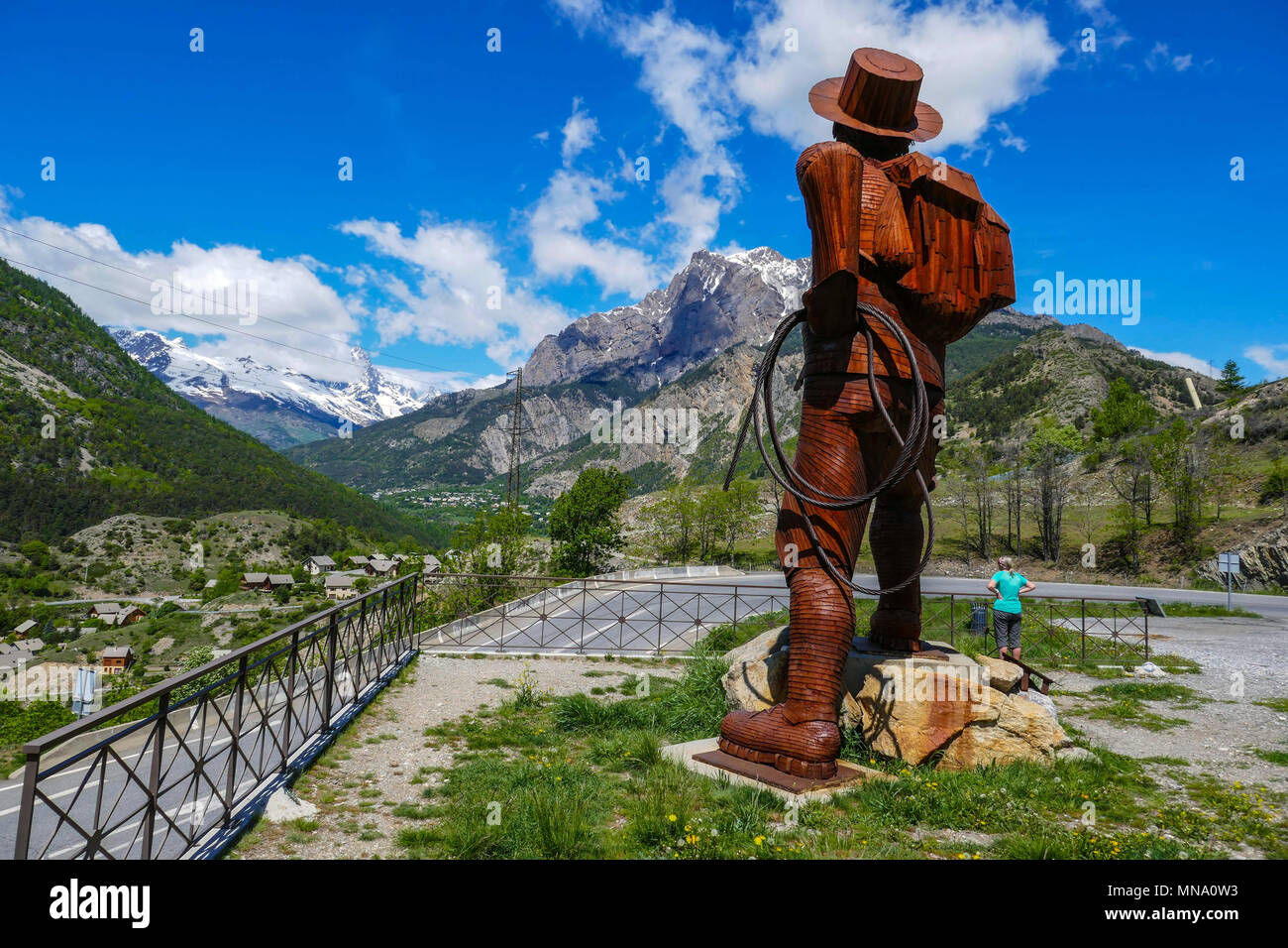 Iron statue of Edward Whymper, UK mountaineer, by artist Christian ...