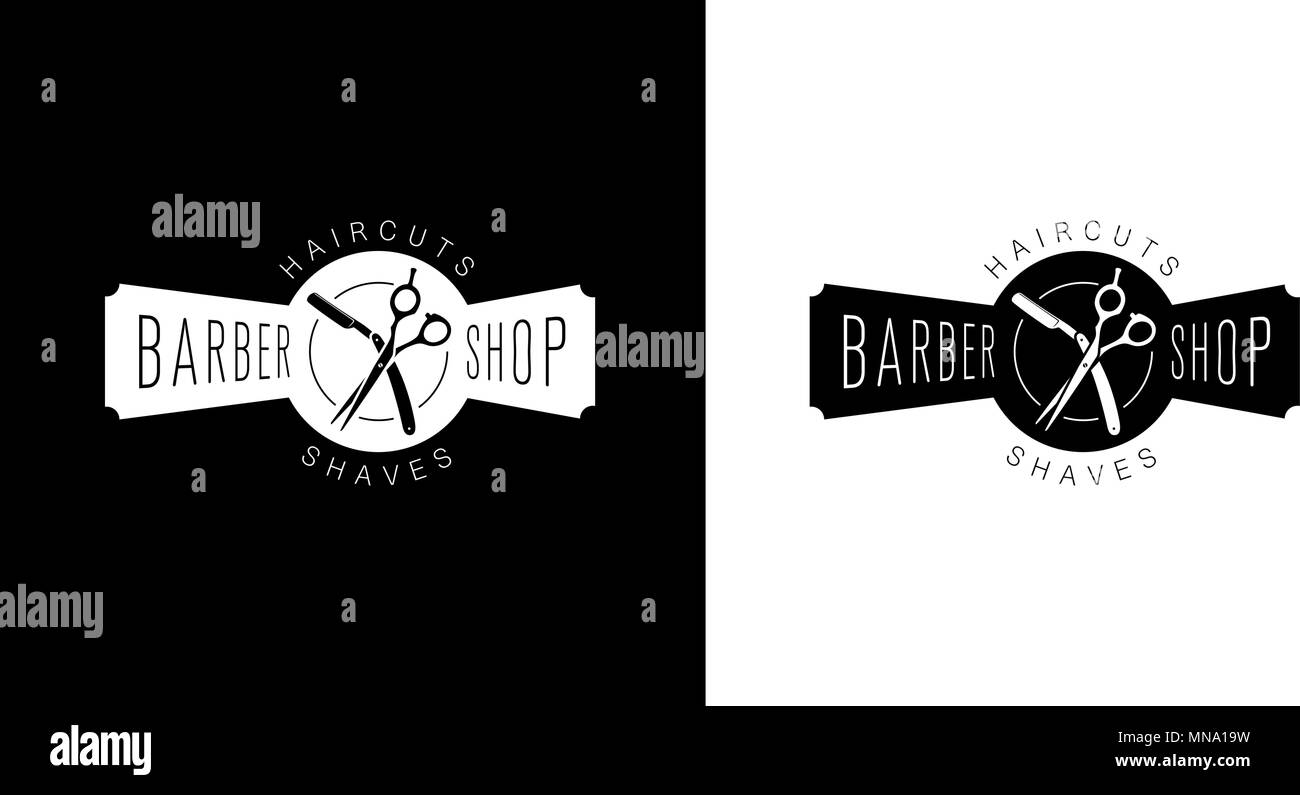 barbershop. company name. picture of scissors and knife for shaving ...