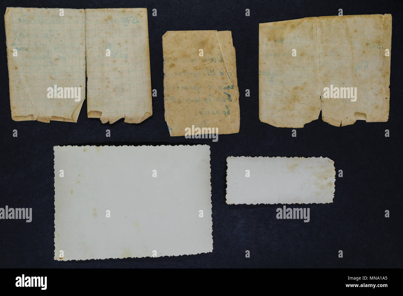 Old and aged document and photo on black background surface Stock Photo ...