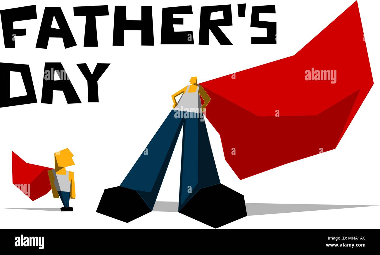 Father and son are superheroes. Comic, poster, postcard to Father's Day ...