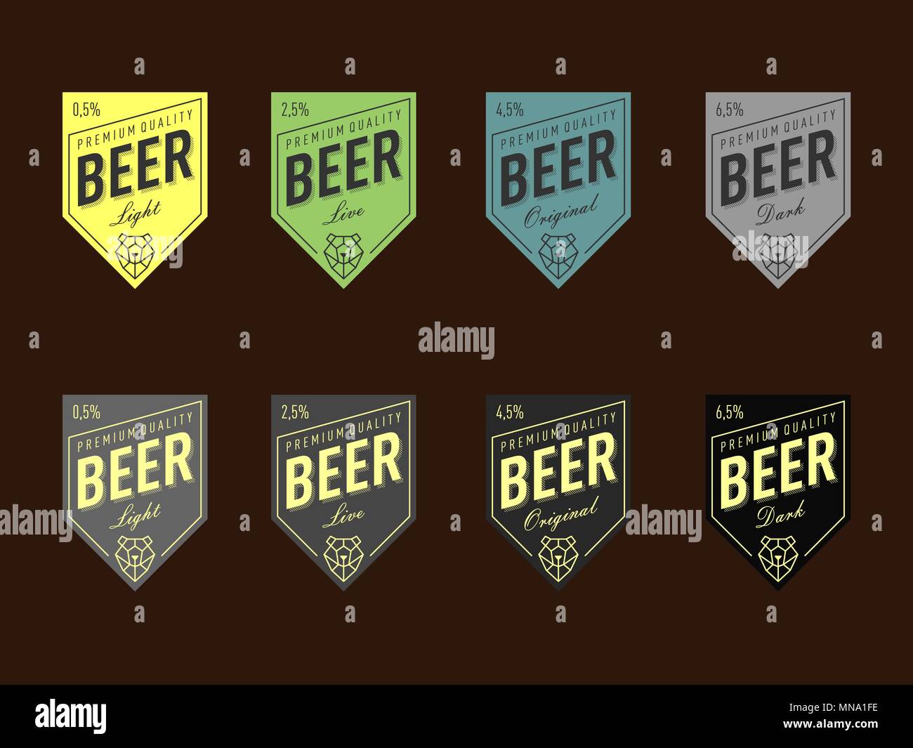 Beer Label Design. Set of beer emblems. Light, dark, alive, original ...