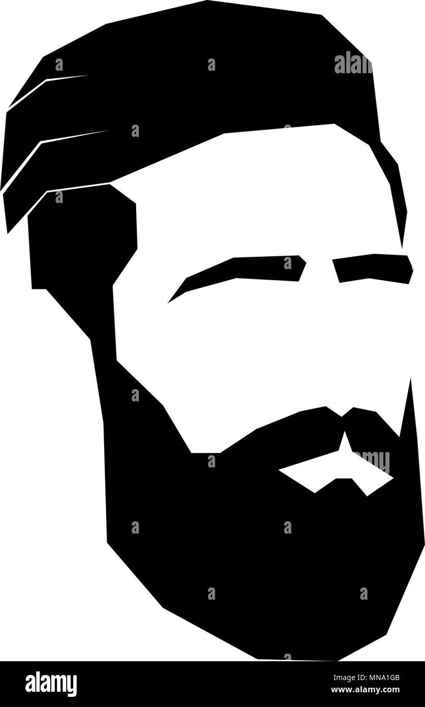 face of bearded man. sign for men's barbershop. hipster. black-white ...
