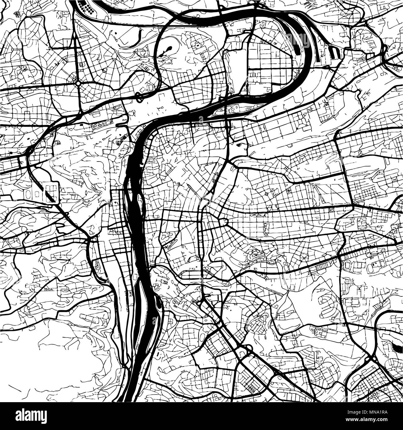 Prague, Czech Republic, Monochrome Map Artprint, Vector Outline Version ...