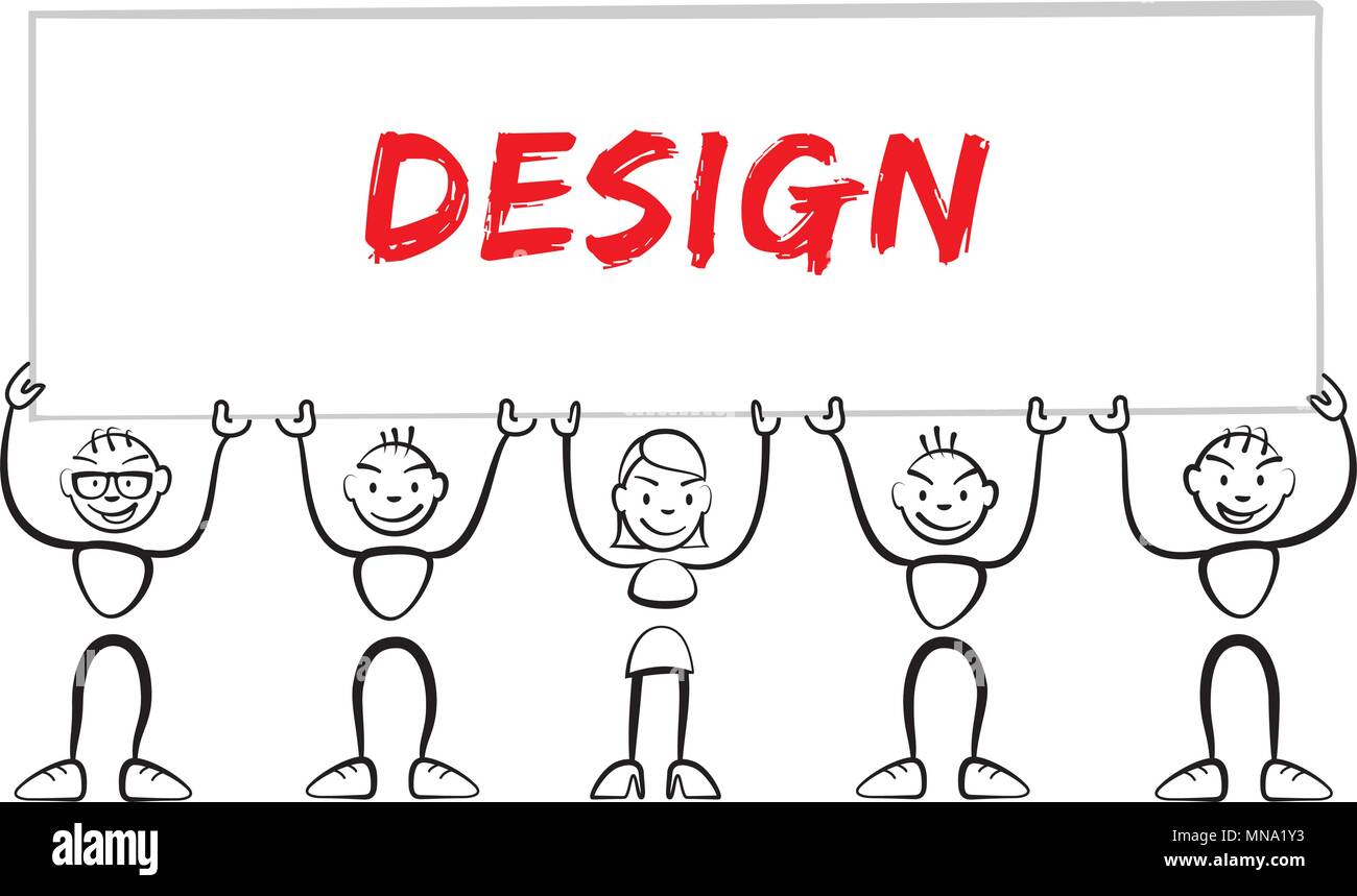 Stickman holding sign with inscription design, vector drawing on white ...