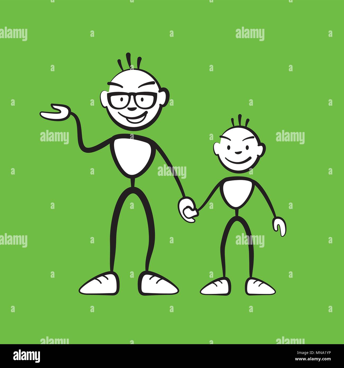 Man and boy explaining situation colored background, vector drawing on ...