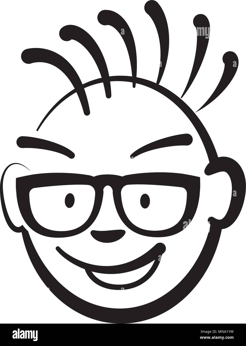 Stick figure business punk head, vector drawing on white background ...