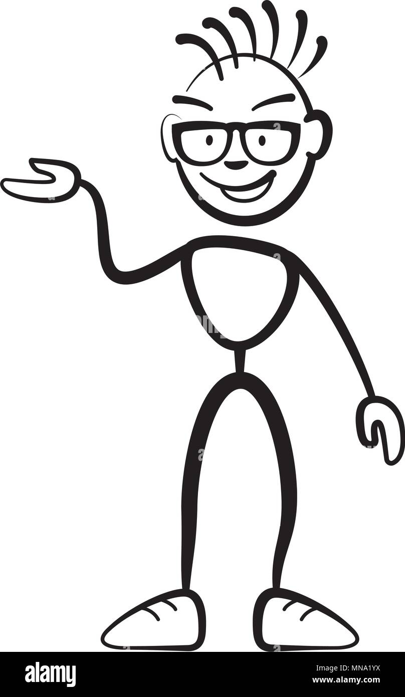 Stick figure businesspunk greeting, vector drawing on white background ...