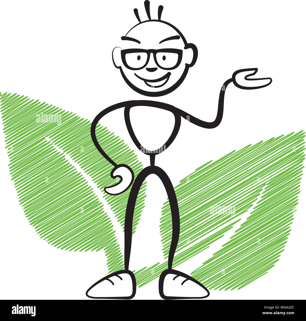 Stick figure with plant symbol, Stickman vector drawing on white ...
