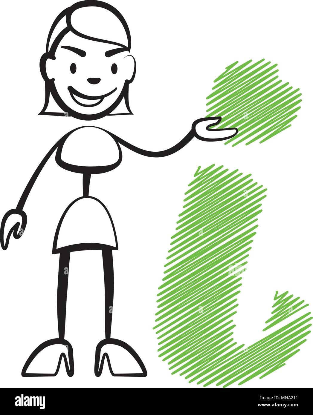 Stick figure woman with info sign, Stickman vector drawing on white ...