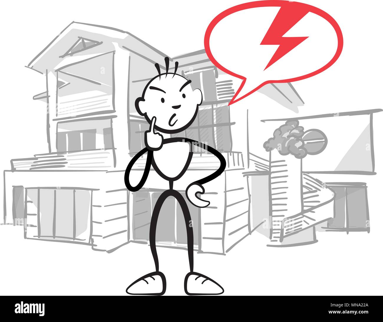 Stick figure man reports insurance damage to house, Stickman vector ...