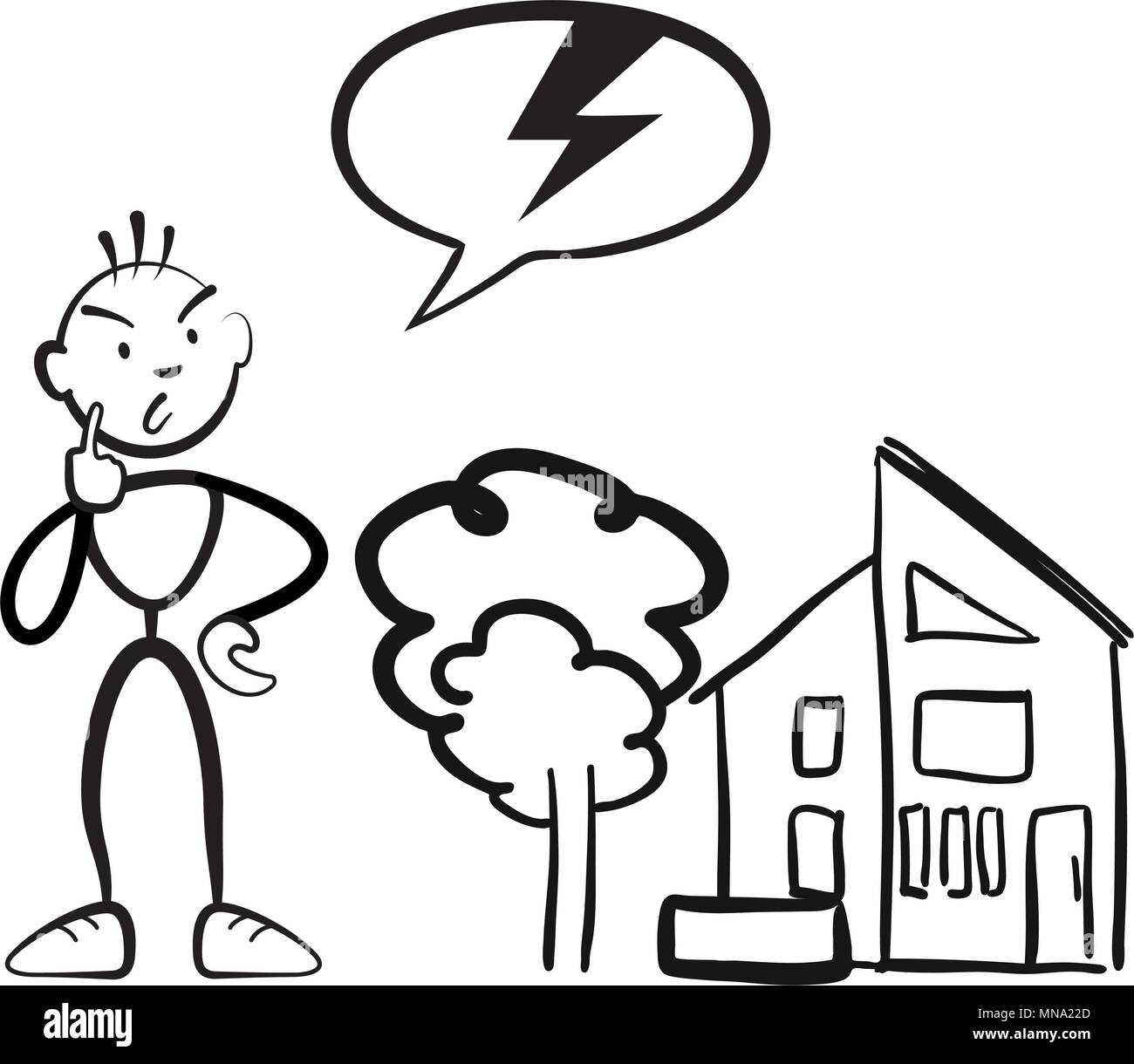 Stick figure man reports household damage, Stickman vector drawing on ...