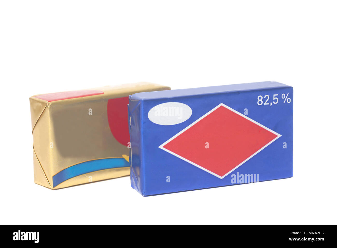 Sticks of wrapped butter isolated on white background Stock Photo - Alamy