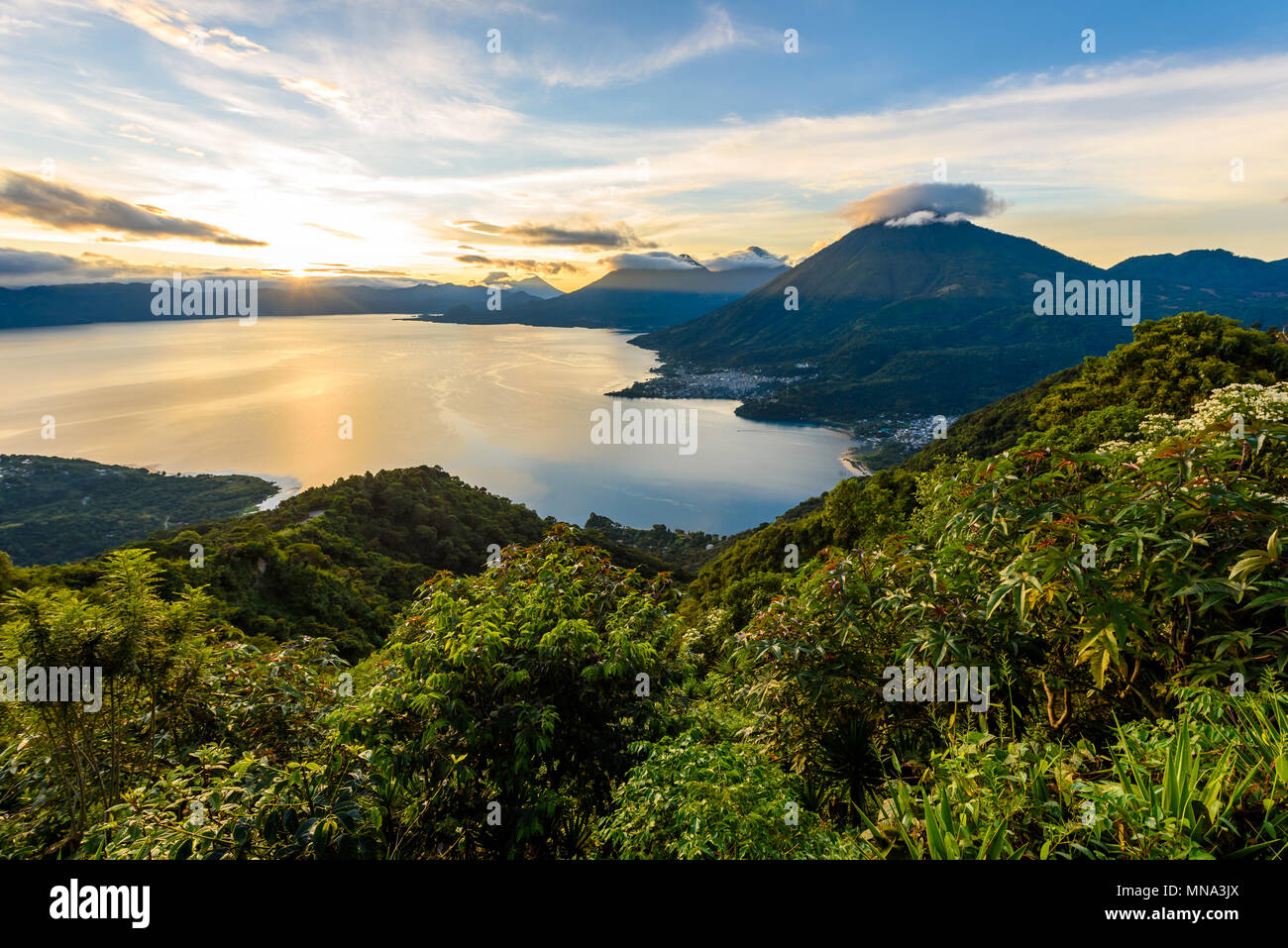 Sunrise in the morning at lake Atitlan, Guatemala - amazing panorama ...