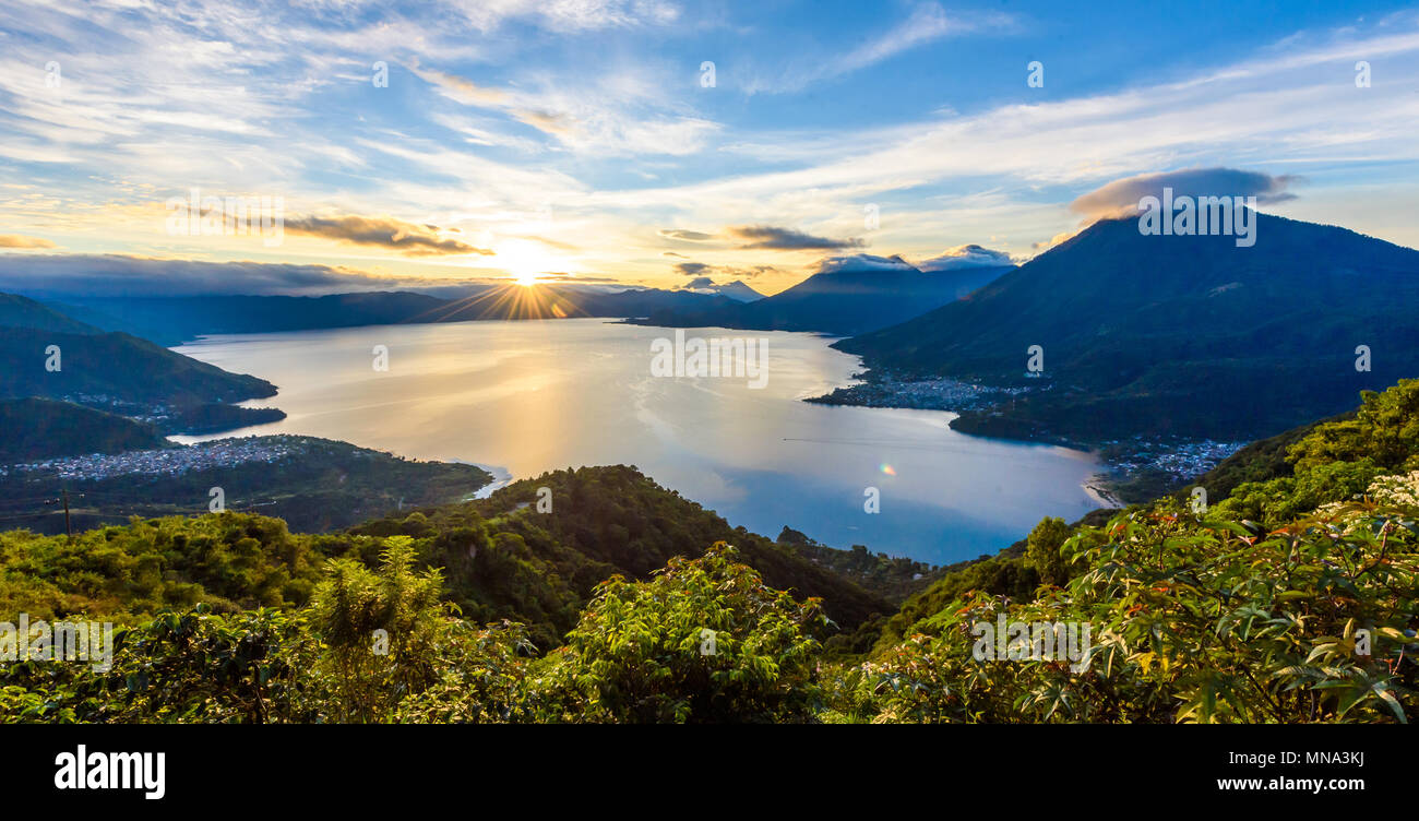 Sunrise in the morning at lake Atitlan, Guatemala - amazing panorama ...