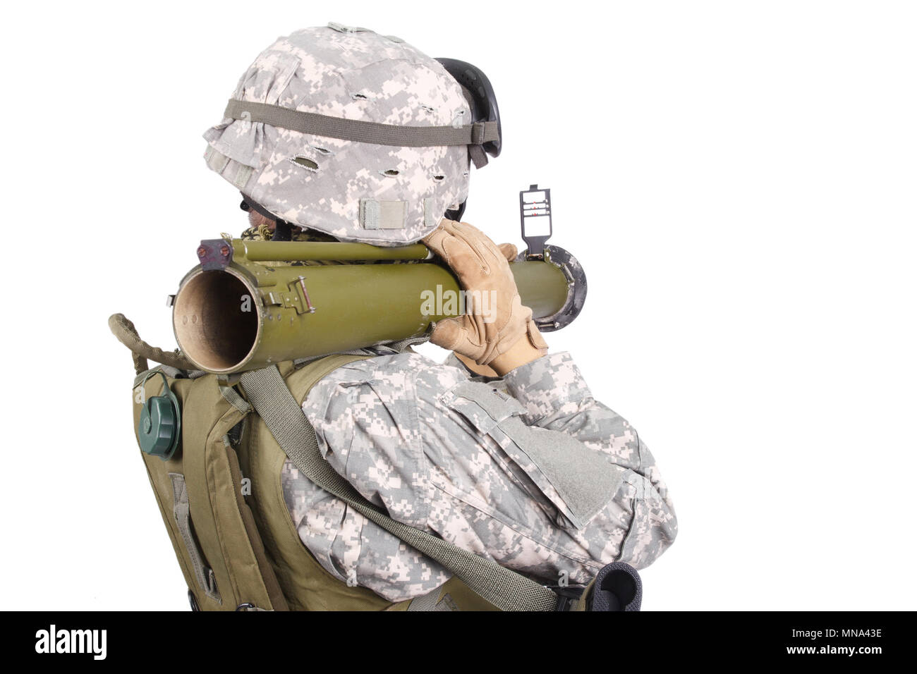 US soldier with anti-tank rocket launcher RPG on white background Stock ...
