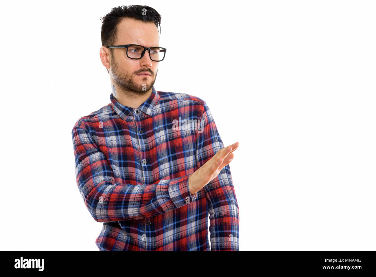 Young man showing tattoo hi-res stock photography and images - Alamy