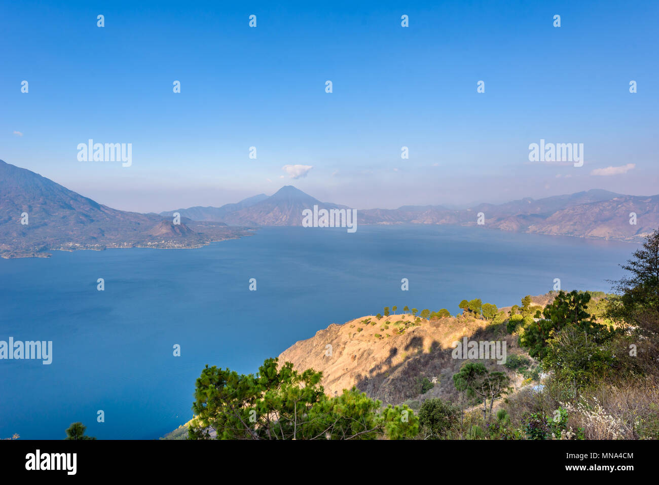 Panorama view of the lake Atitlan and volcanos in the highlands of ...