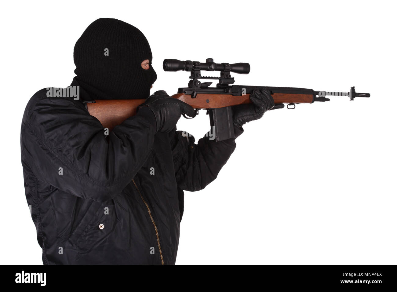 killer with sniper rifle isolated on white background Stock Photo - Alamy