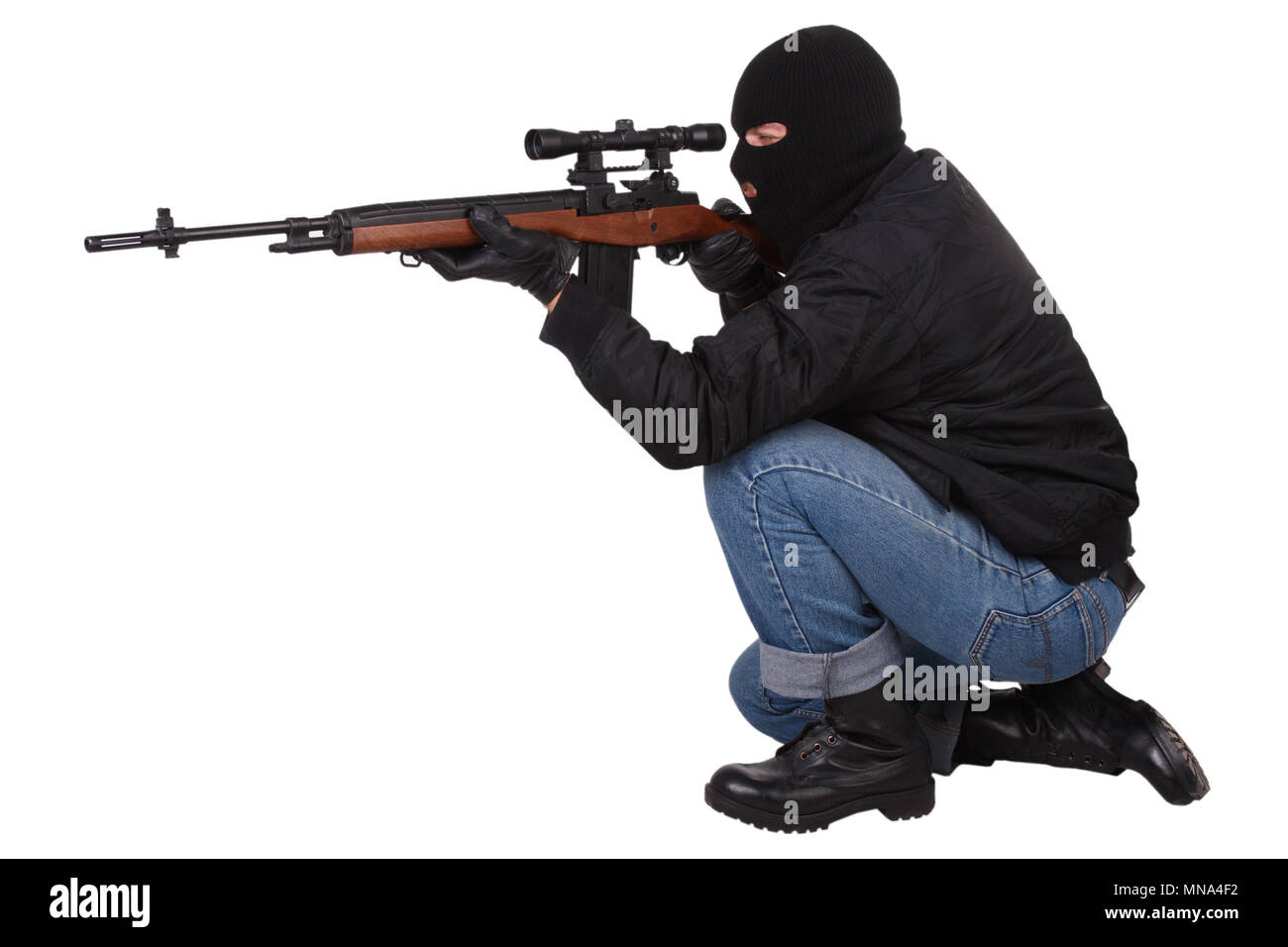 killer with sniper rifle isolated on white background Stock Photo - Alamy