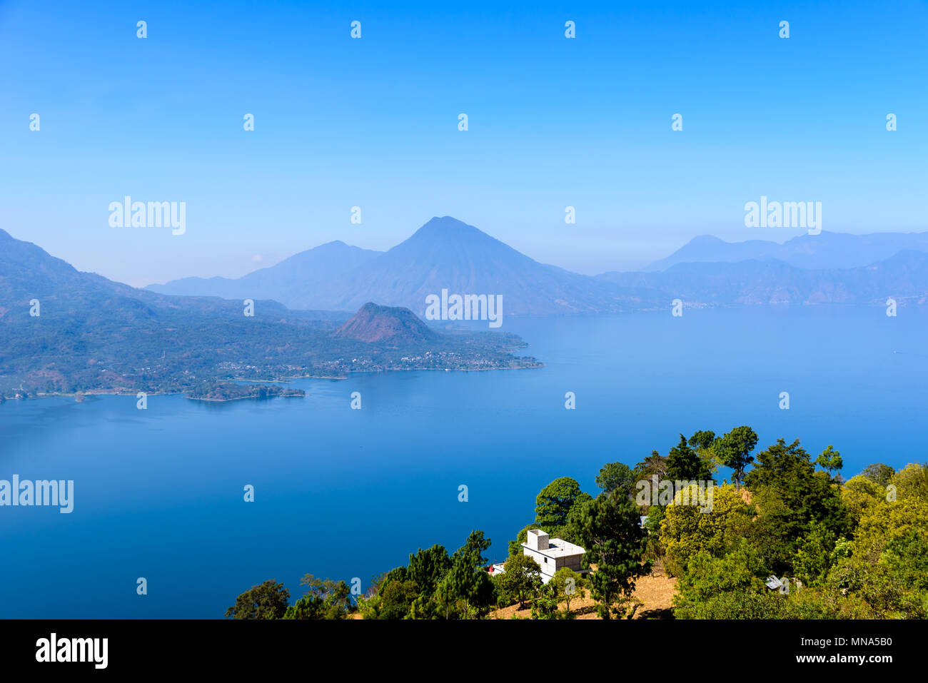 Panorama view of the lake Atitlan and volcanos in the highlands of ...