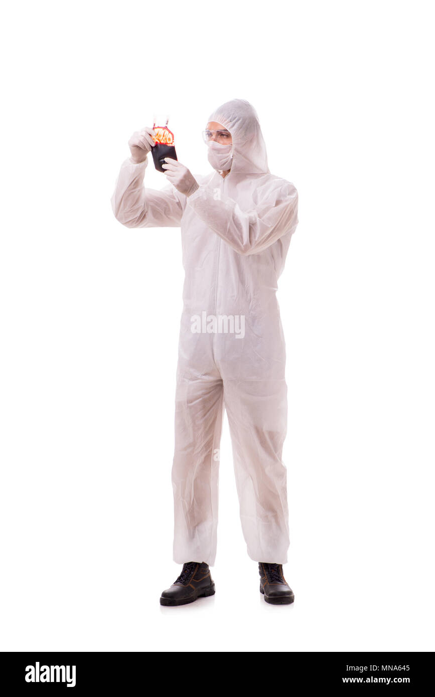 Epidemiologist with blood sample isolated on white background Stock ...
