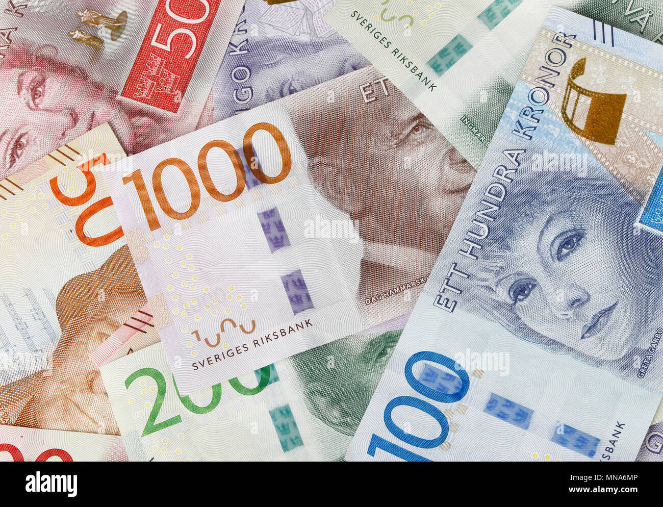 Stockholm, Sweden - February 10, 2017: Collection of Swedish banknotes ...