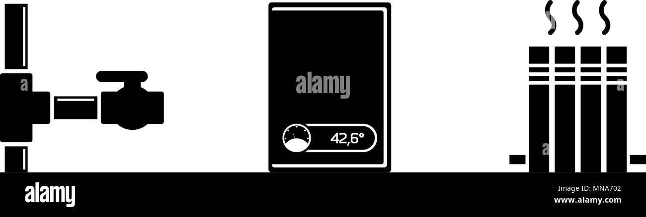 Plumbing glyph icons set. pipe, radiator, boiler. Silhouette symbols ...