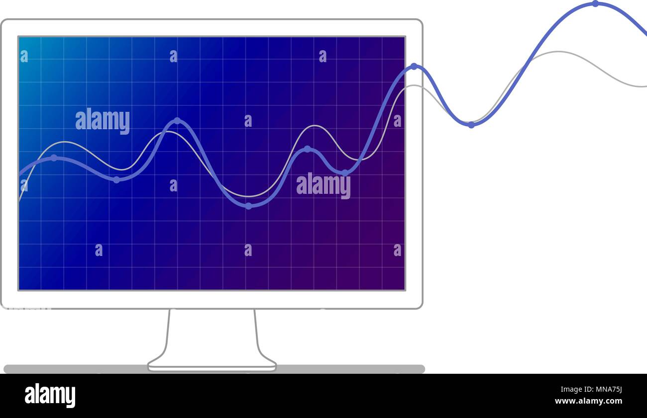 Growing wave graph on computer monitor or TV screen. financial schedule ... Growing wave graph on computer monitor or TV screen. financial schedule ...