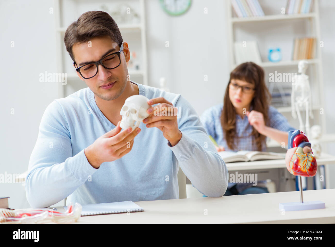 Two medical students studying in classroom Stock Photo - Alamy