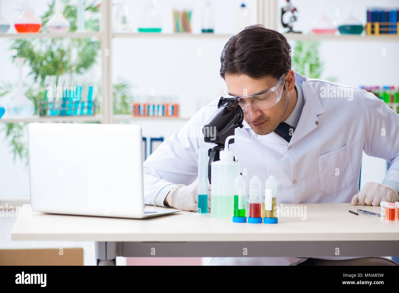 Male biochemist working in the lab on plants Stock Photo - Alamy