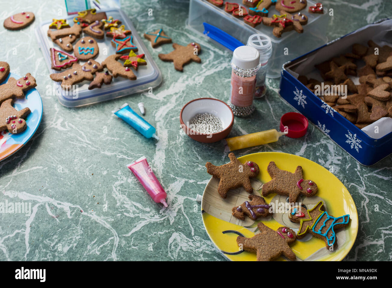 Ready Christmas gingerbread cookies on a plate Stock Photo - Alamy