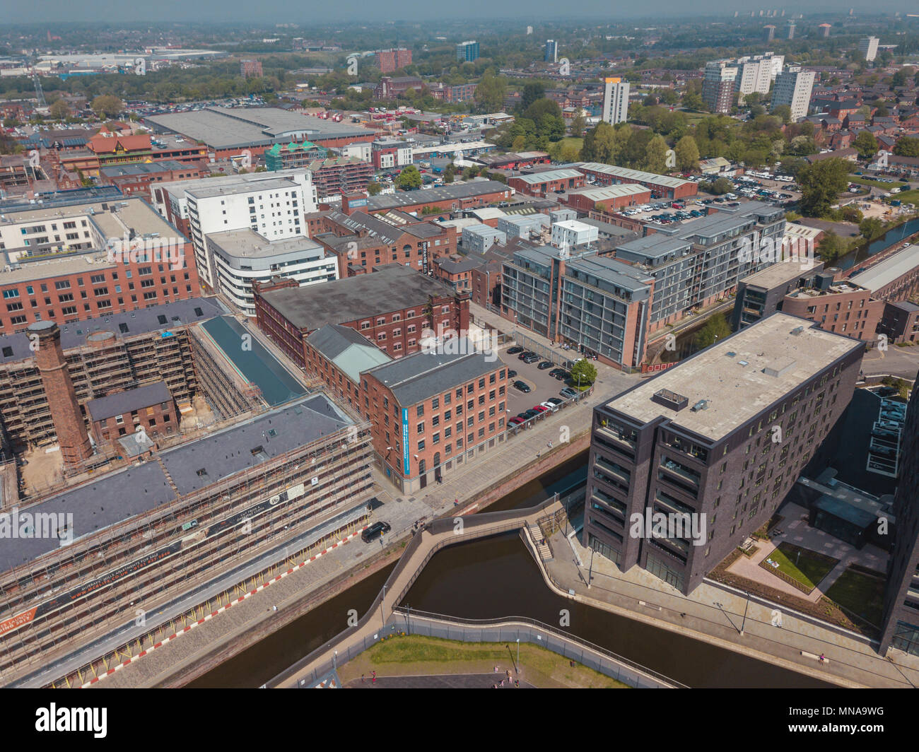 Manchester City Centre Drone Aerial View Above Building Work Skyline ...