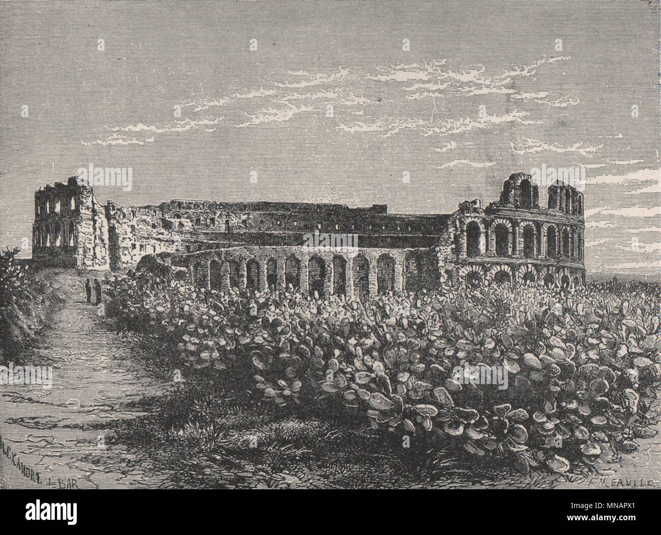 Roman amphitheatre of Thysdrus, el-Djem, Tunisia 1885 old antique print ...
